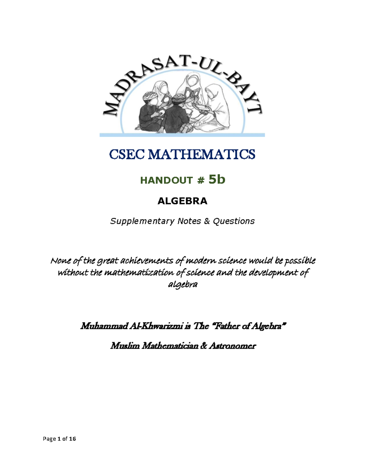 Pdfcoffee - assignment - CSEC MATHEMATICS HANDOUT # 5 b ALGEBRA ...