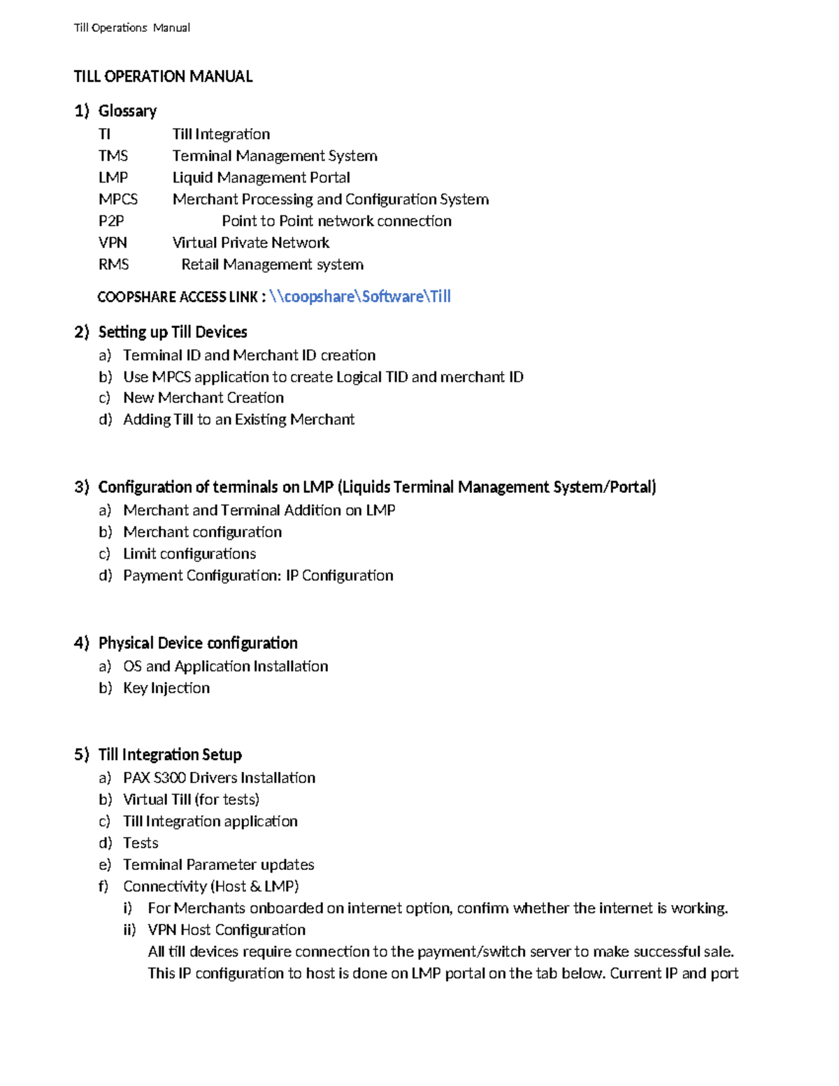 Till Solution Operations Manual - TILL OPERATION MANUAL 1) Glossary TI ...