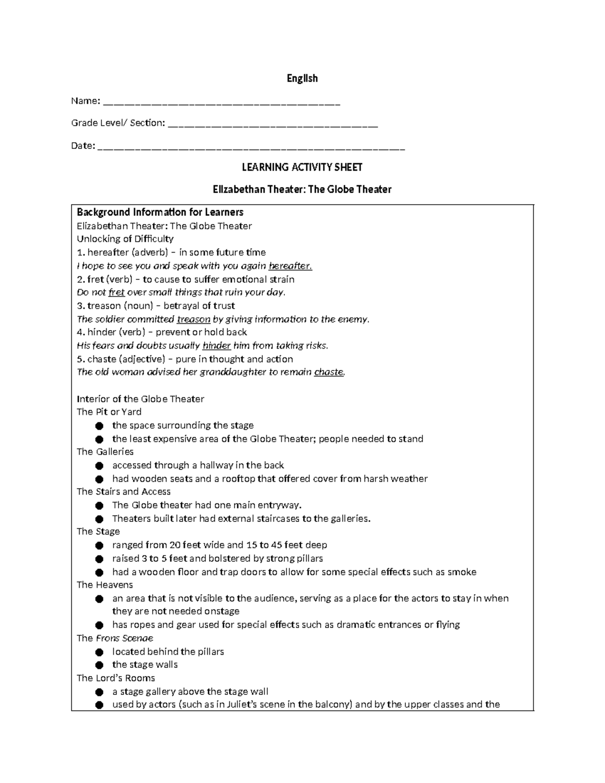 Teaching Internship learning Activity Sheet Sample for BSED and BEED ...