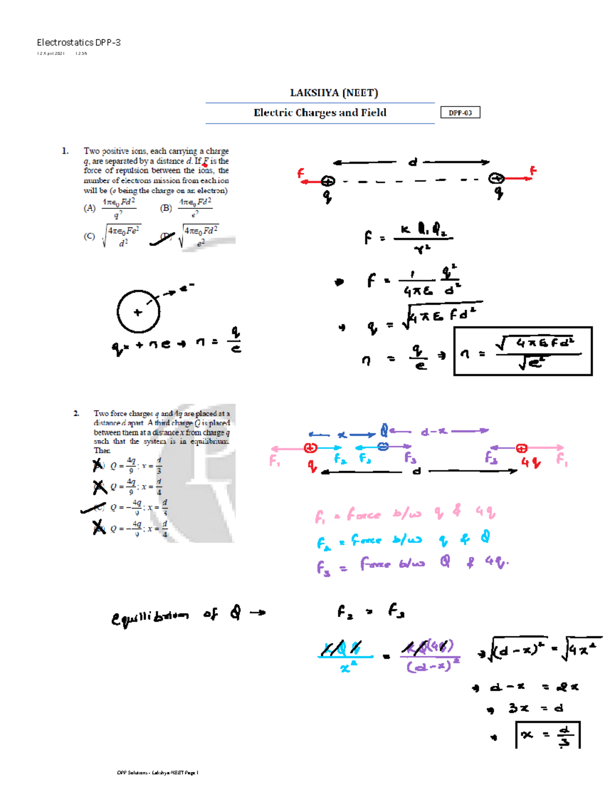 030536 d5 dea4 49f2 8327 b0aafe06f12f - Physics HL - Electrostatics DPP- 12 April 2021 12: - Studocu