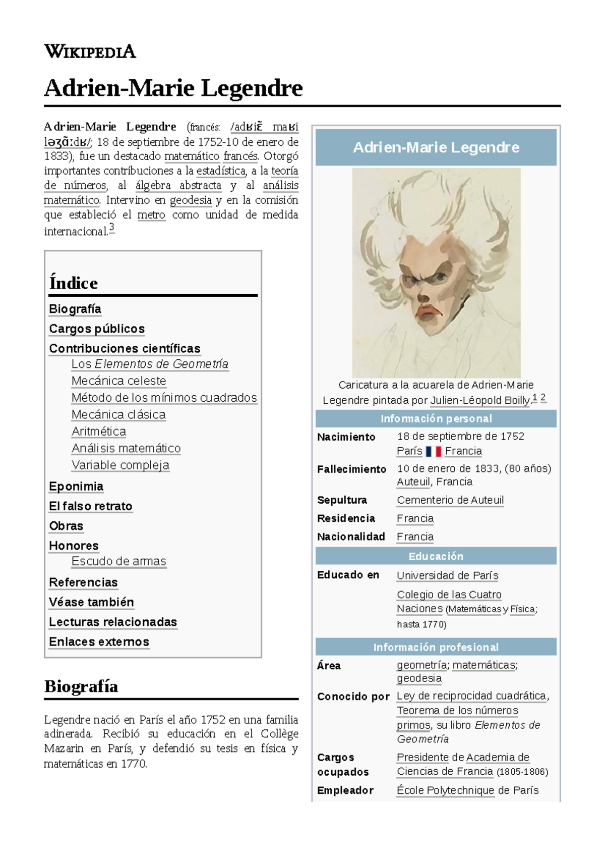 Adrien-Marie Legendre - Adrien-Marie Legendre Caricatura a la acuarela de Adrien-Marie Legendre ...