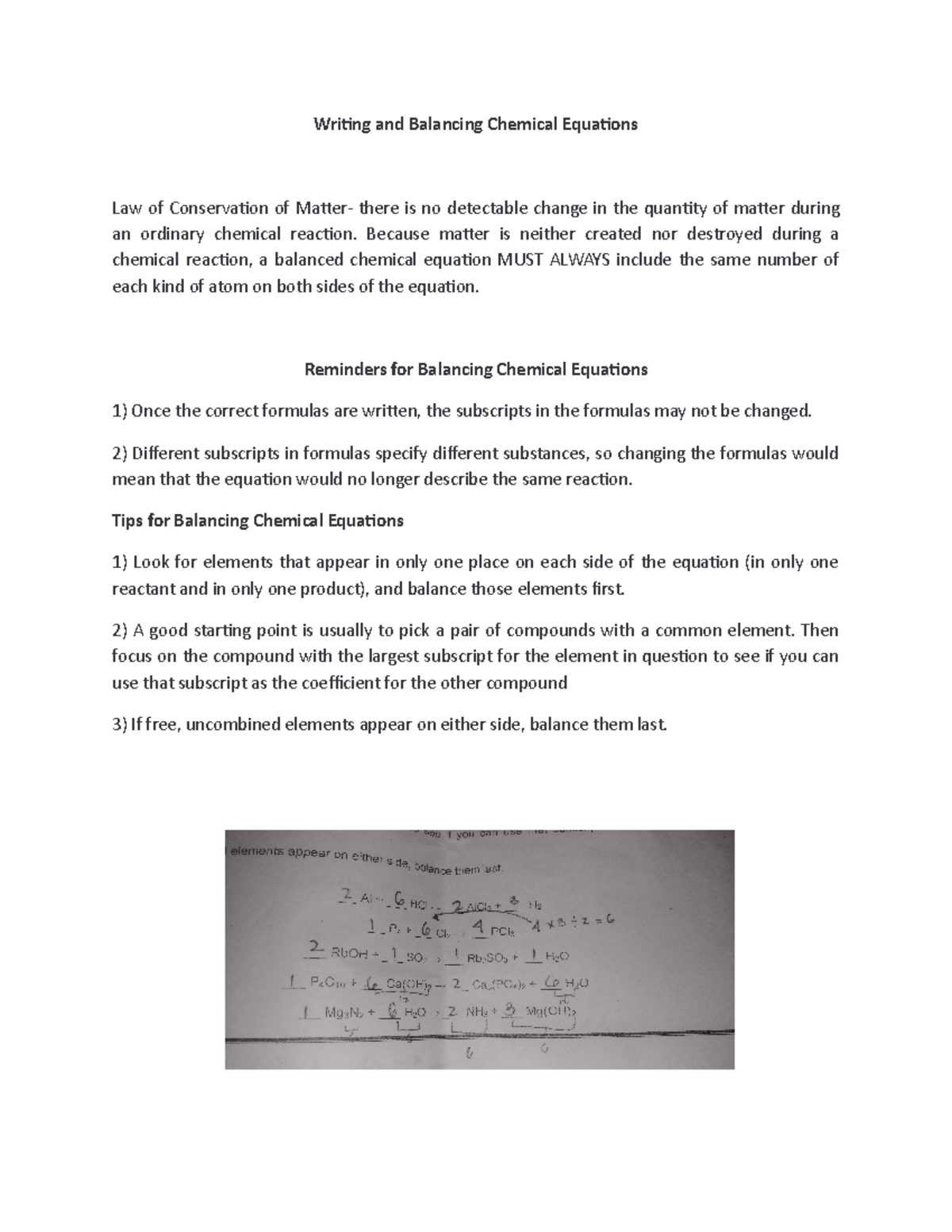 Writing and Balancing Chemical Equations - Because matter is neither ...