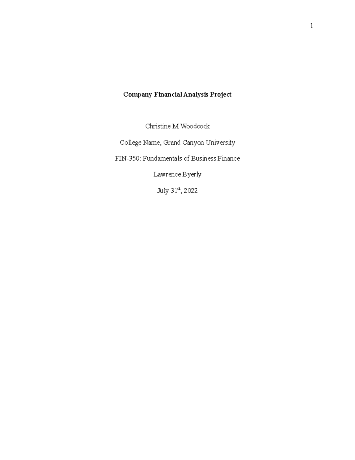 Finance FInal Project - n/a - Company Financial Analysis Project ...