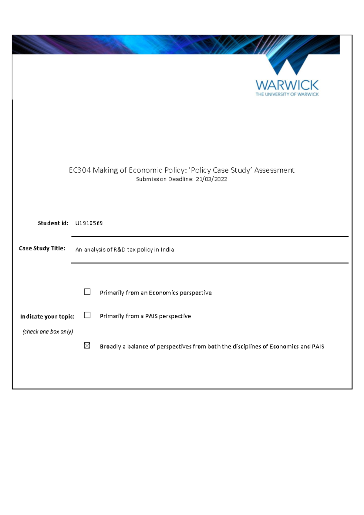 EC304 - policy case study - EC304 Making of Economic Policy: ‘Policy ...