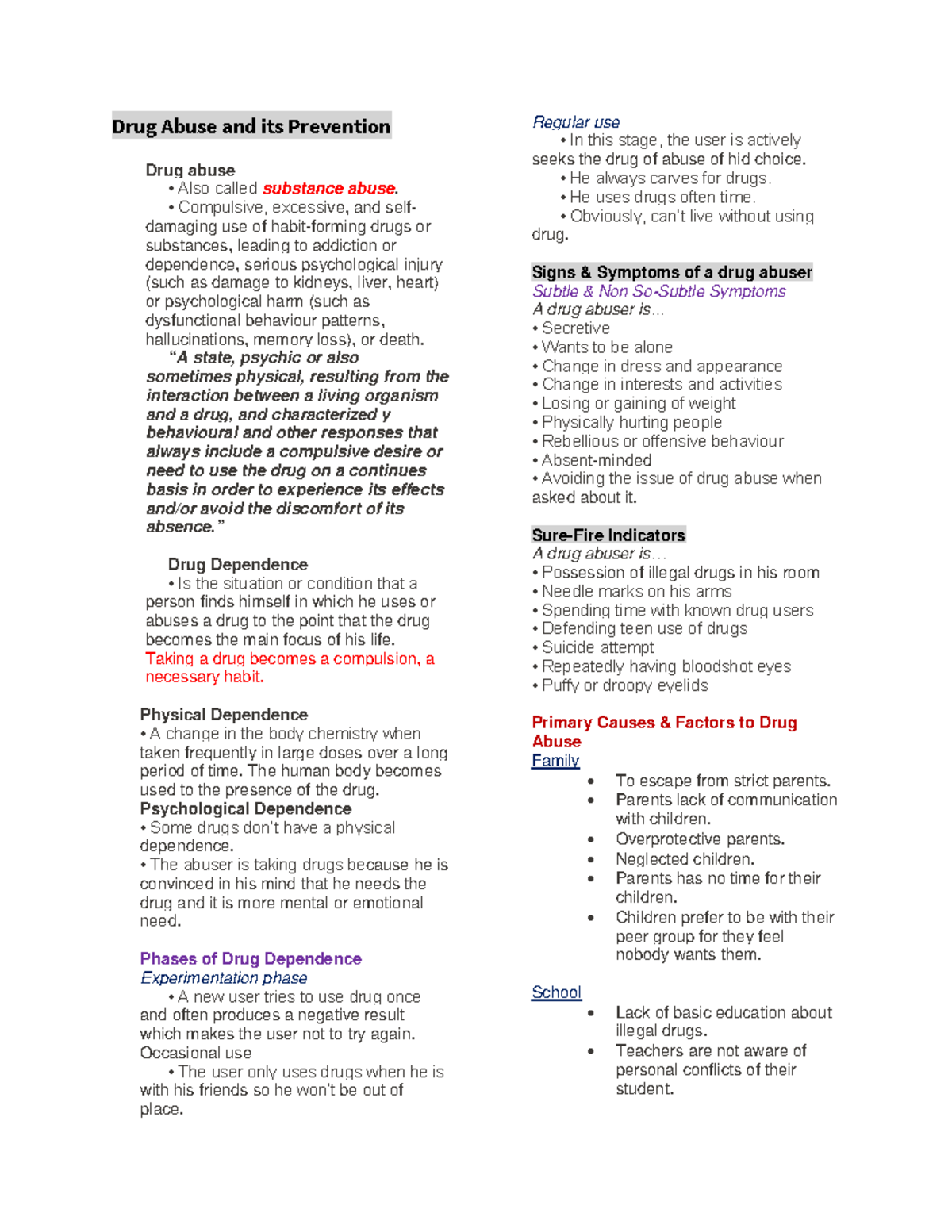 Drug Abuse and its Prevention MIDTERM NOTES - Drug Abuse and its ...