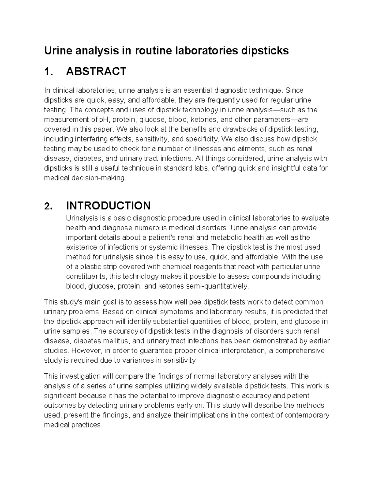 Urine analysis in routine laboratories dipsticks - ABSTRACT In clinical ...