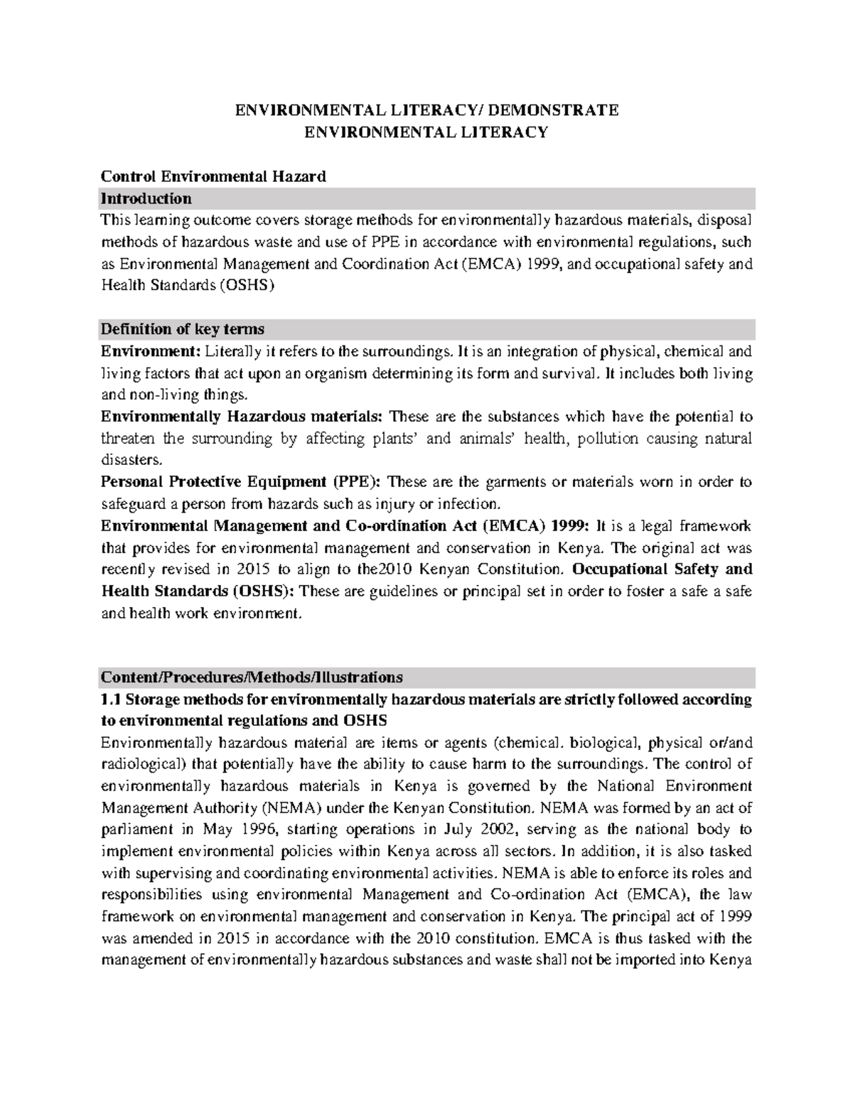 EL Topic 1 - Environmental literacy - ENVIRONMENTAL LITERACY ...