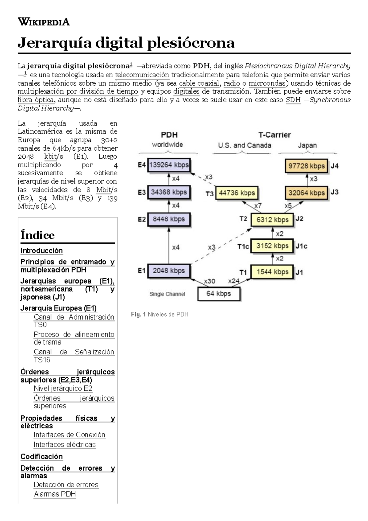 PDH - apuntes - Fig. 1 Niveles de PDH Jerarquía digital plesiócrona La ...