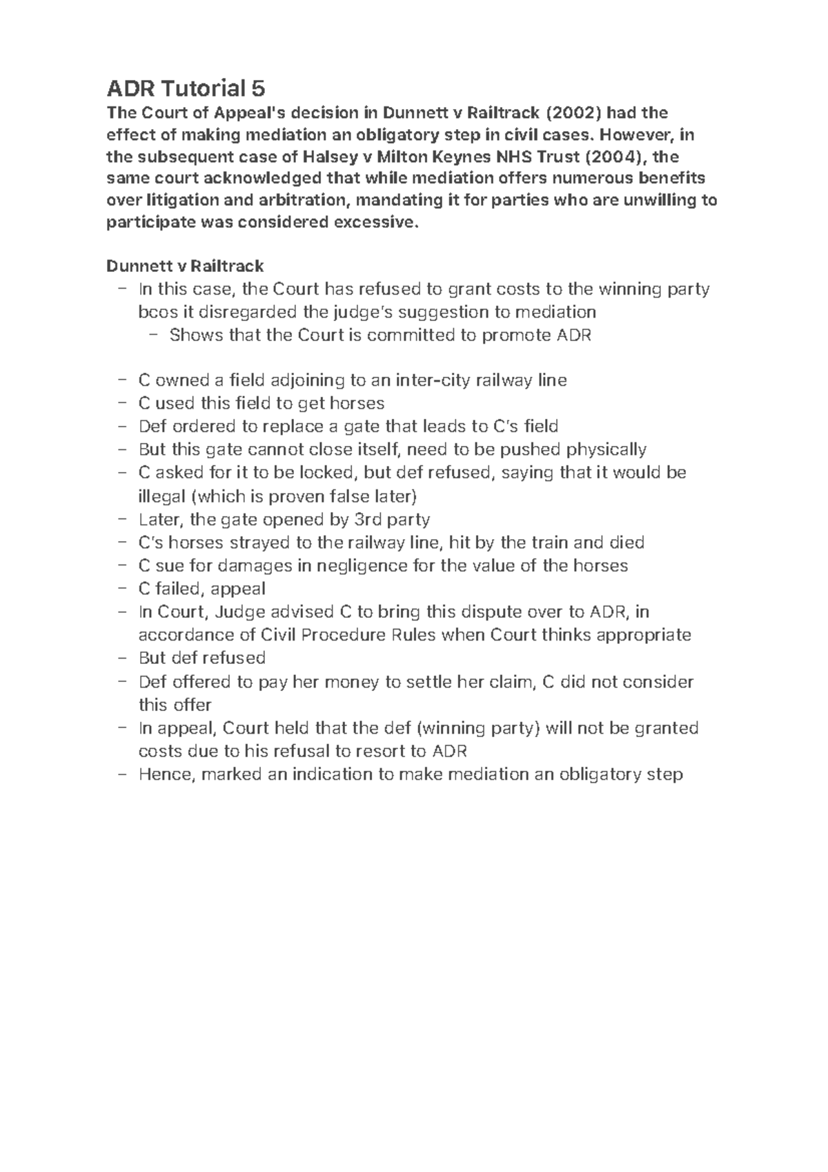 ADR Tutorial 5 - – – – – – – – – – – – – – – – – ADR Tutorial 5 The Court of Appeal's decision ...