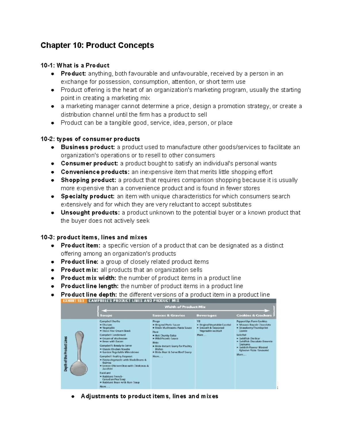 MKT 100 Chapter 10 - mkt 100 notes - Chapter 10: Product Concepts 10-1 ...