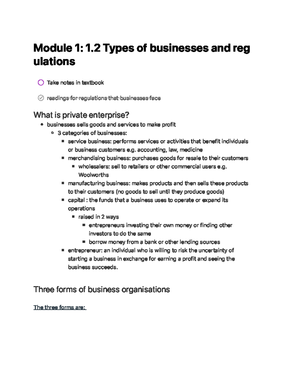 Module 1 1.2 Types of businesses and regulations - BUSS1030 - USyd ...