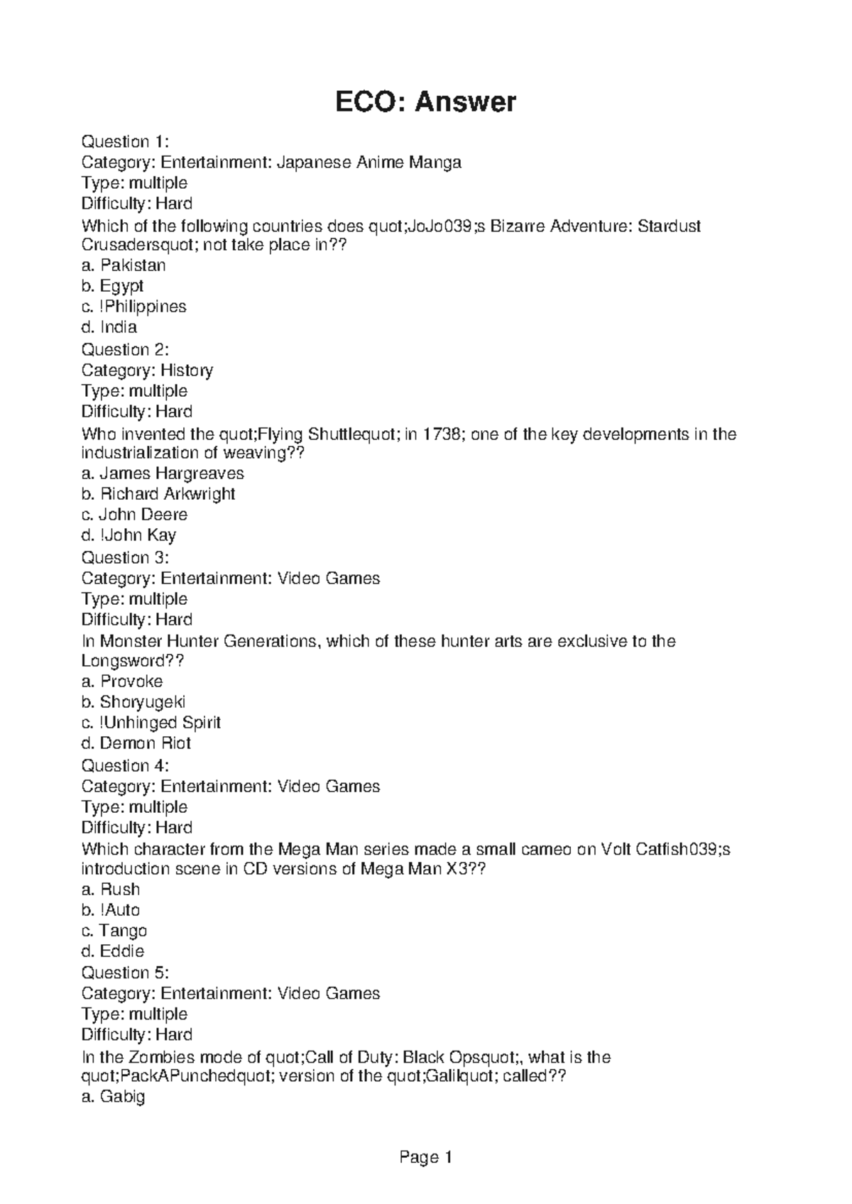 ECO320 Week 2 - ECO: Answer Question 1: Category: Entertainment ...