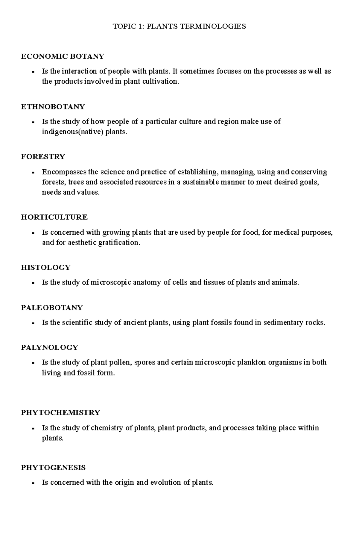 1-Botany Terminologies - TOPIC 1: PLANTS TERMINOLOGIES ECONOMIC BOTANY ...