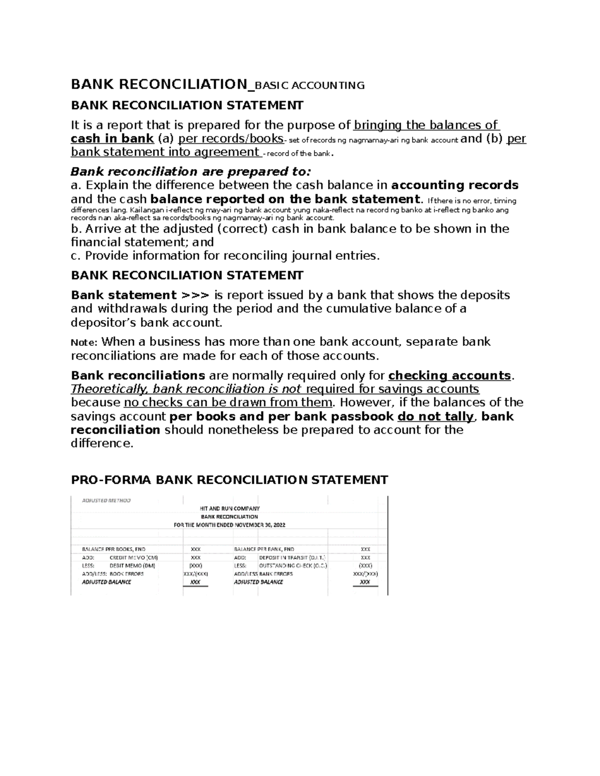 BANK Reconciliation Notes - BANK RECONCILIATION_BASIC ACCOUNTING BANK ...