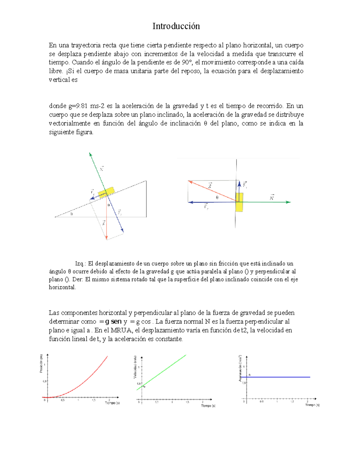 En una trayectoria recta que tiene cierta pendiente respecto al plano ...
