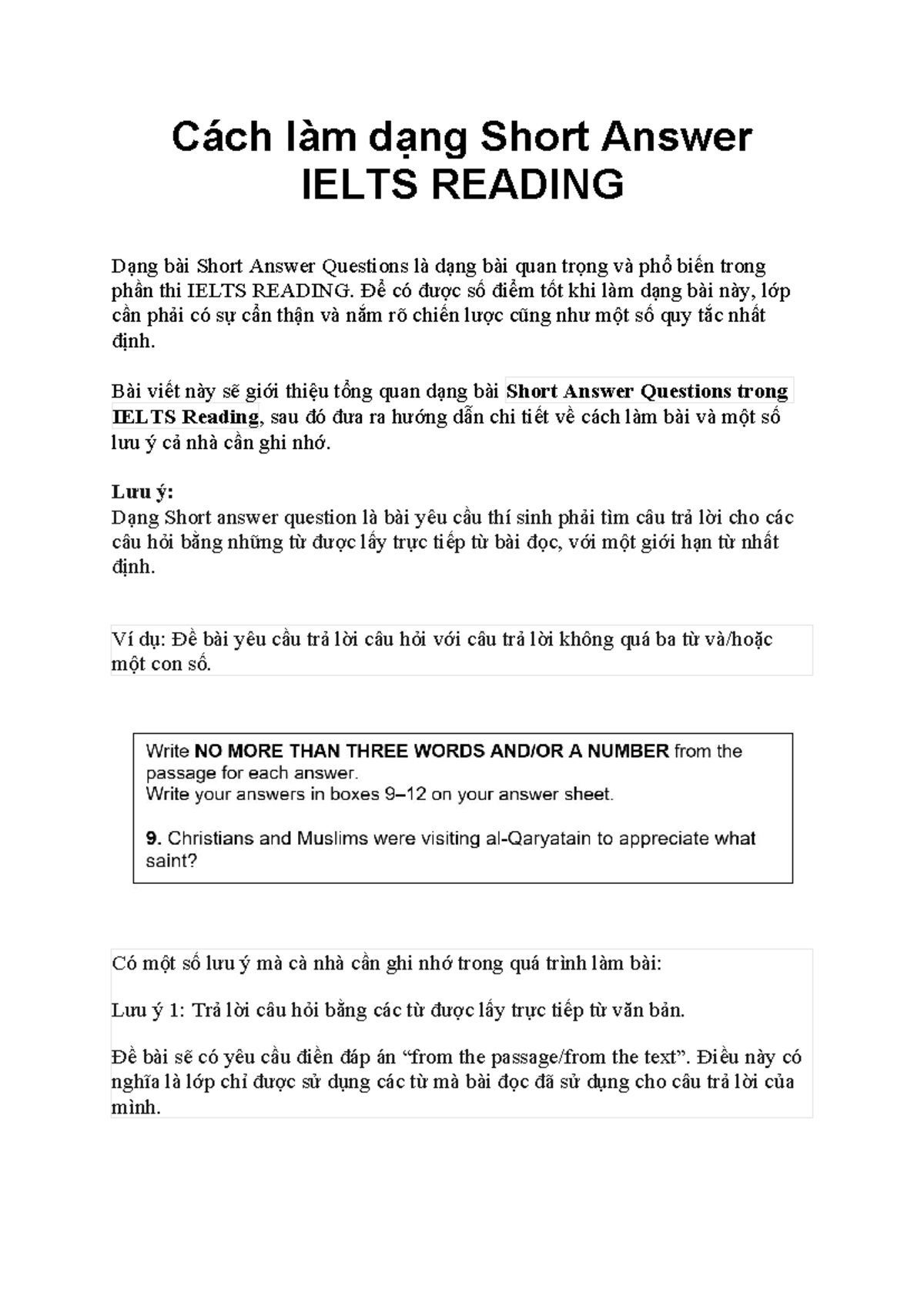 Cách làm dạng Short Answer Ielts Reading - Cách làm dạng Short Answer ...