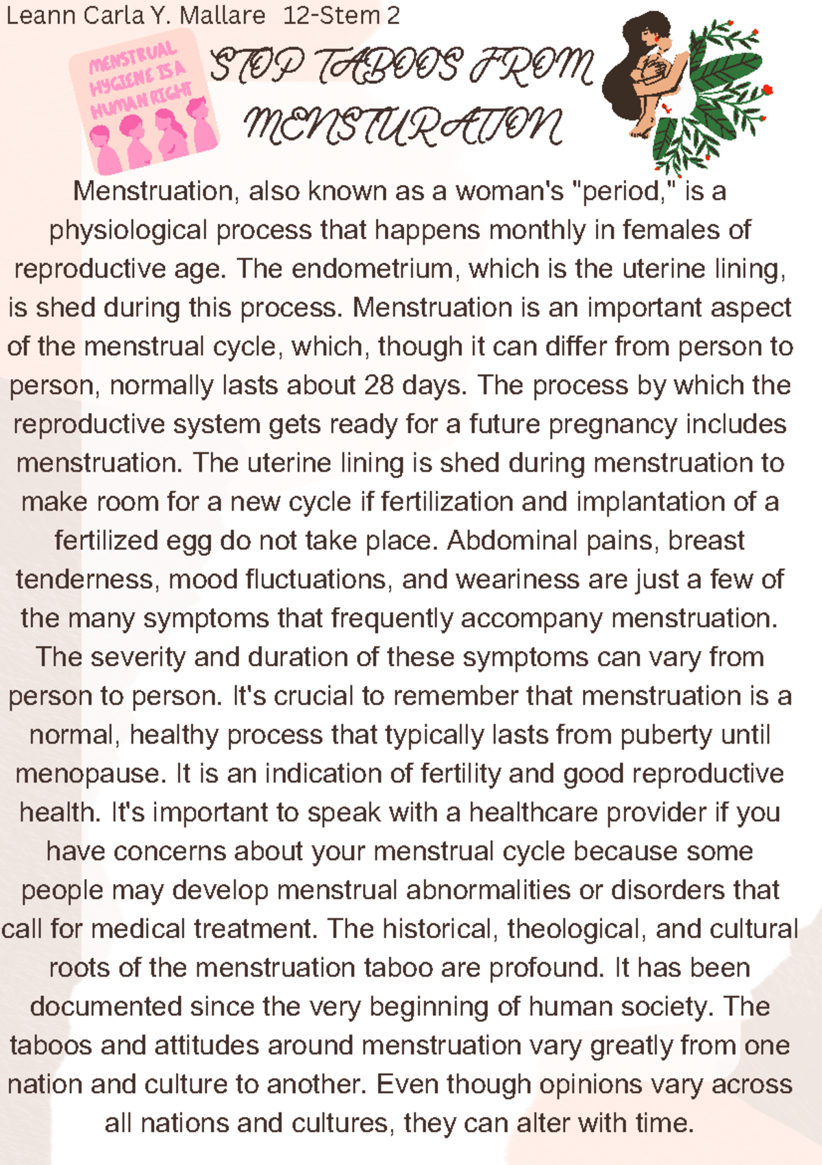 Taboos period final - notes - STOP TABOOS FROM MENSTURATION ...