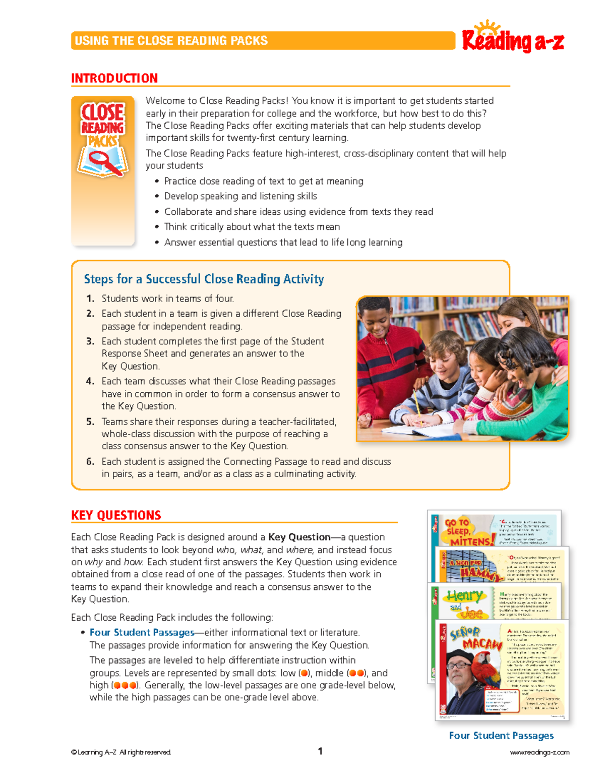 CR using the close reading packs - USING THE CLOSE READING PACKS ...