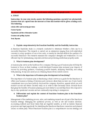 Franchising - Chapter IX - Learning Activities - Essay - Republic of ...