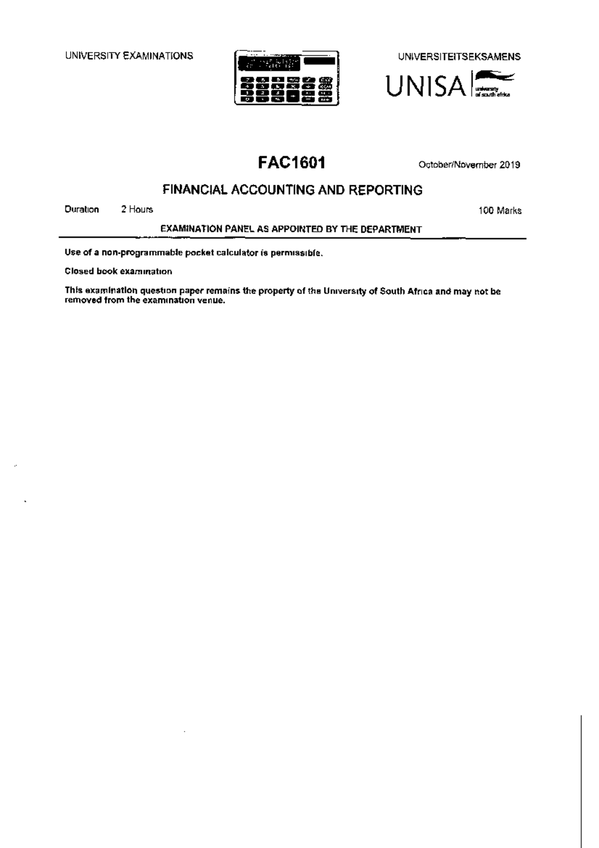 FAC1601 2019 10 E 1 - Lecture notes - FAC1601 - Studocu