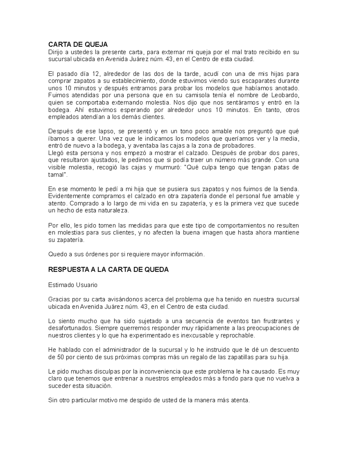 Carta DE Queja - Kevin Quiroga - CARTA DE QUEJA Dirijo a ustedes la presente carta, para ...