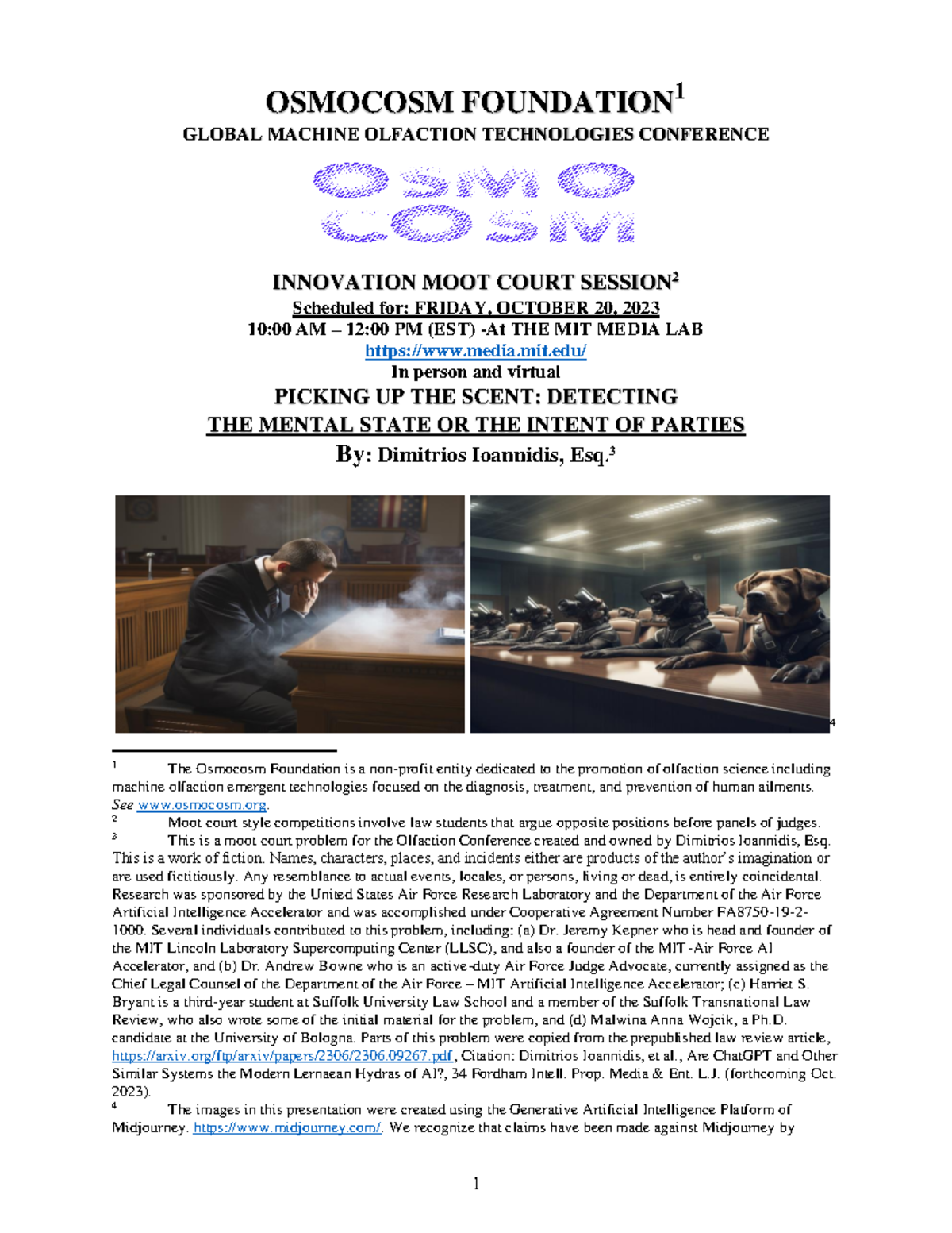 Innovation Moot Court Problem - 1 OSMOCOSM FOUNDATION GLOBAL MACHINE OLFACTION TECHNOLOGIES ...