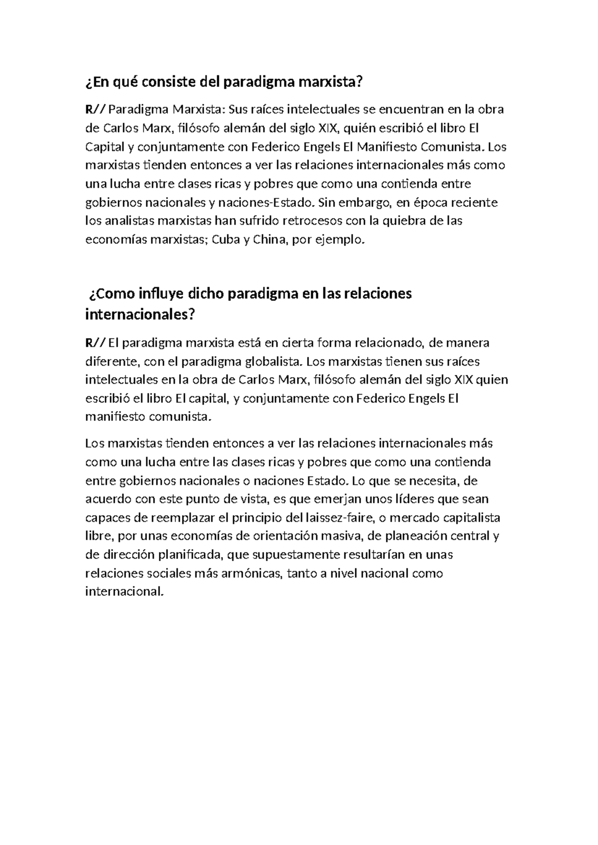 El paradigma marxista - ¿En qué consiste del paradigma marxista? R ...