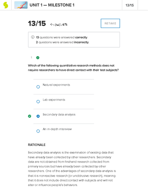 Milestone 1 intro to Sociology Sophia - 14/15 that's 93% Retake 14 questions were answered - Studocu