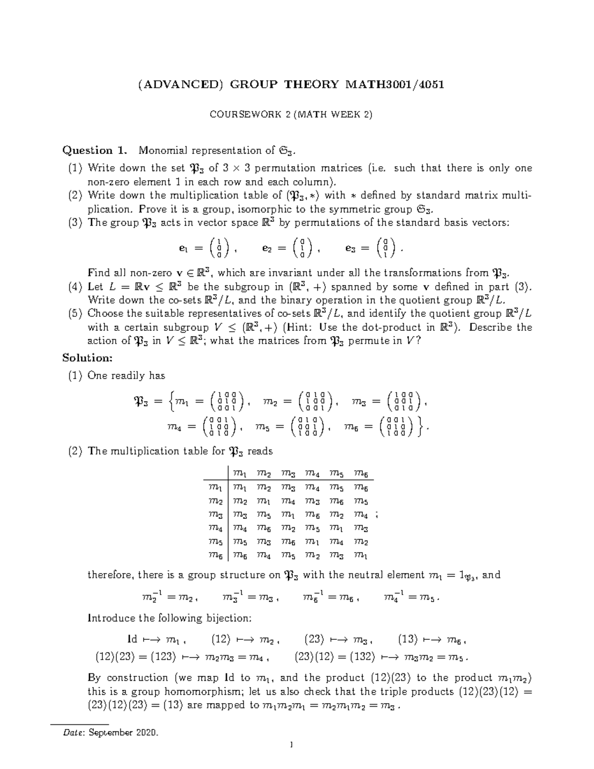 Questions and solutions to the 2nd group theory assignment (MSc-level ...