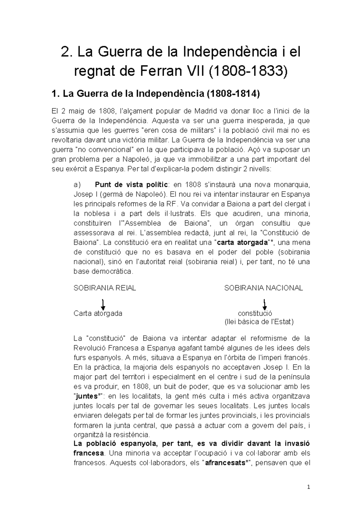 Resum tema 2 història - 2. La Guerra de la Independència i el regnat de Ferran VII (1808-1833) 1 ...