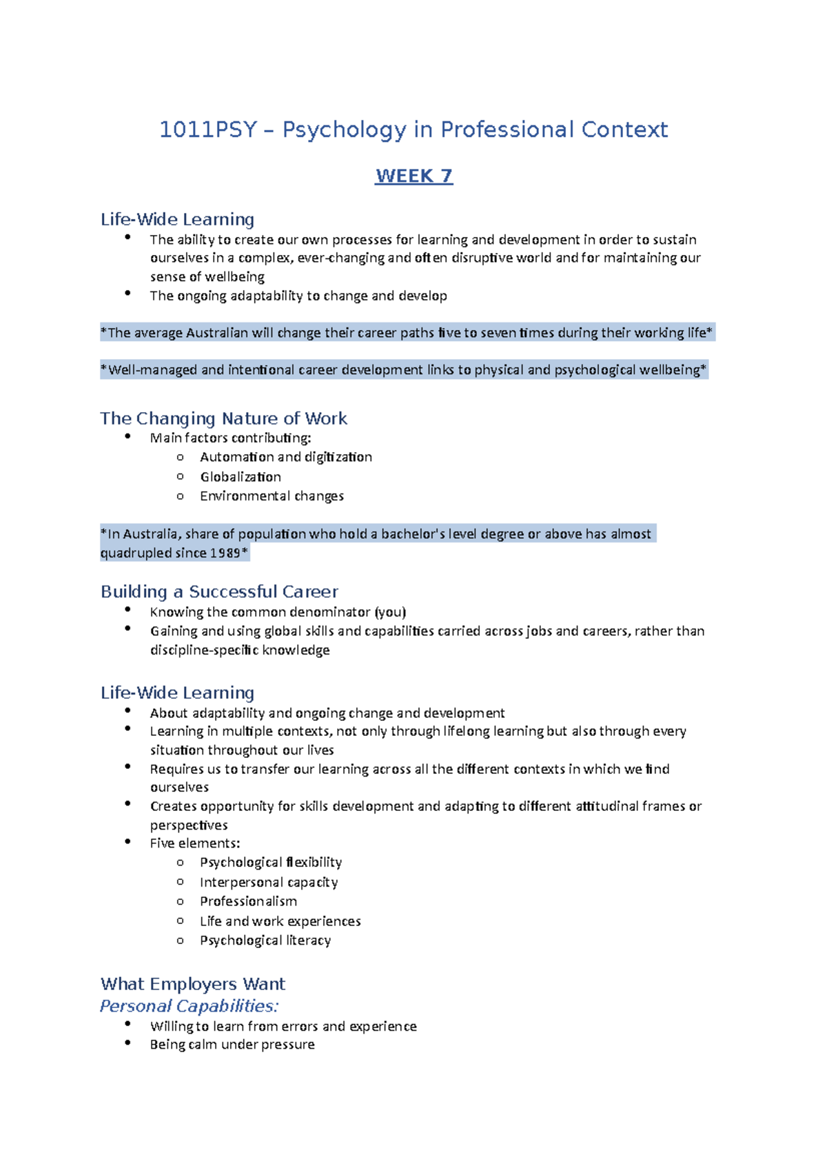 1011PSY (WK 7) - Module & Lecture Notes - 1011PSY – Psychology in ...