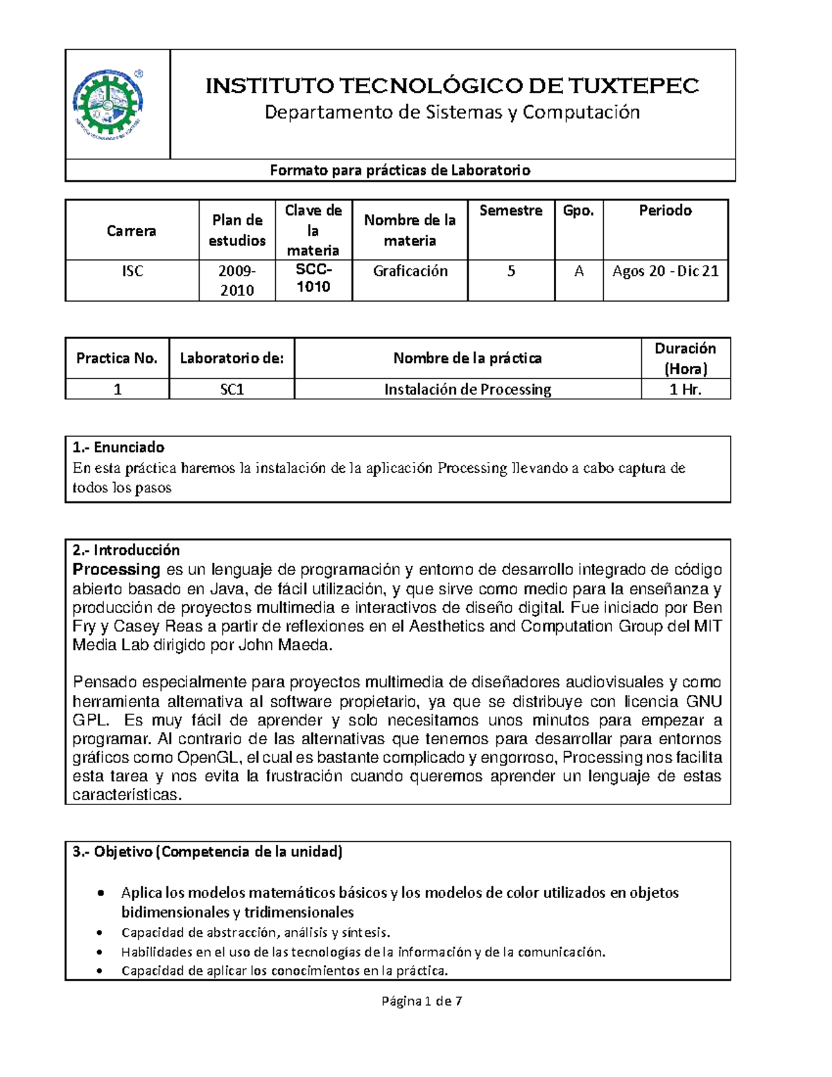 Practica 1 - vjhb - Departamento de Sistemas y ComputaciÛn Formato para pr·cticas de Laboratorio ...