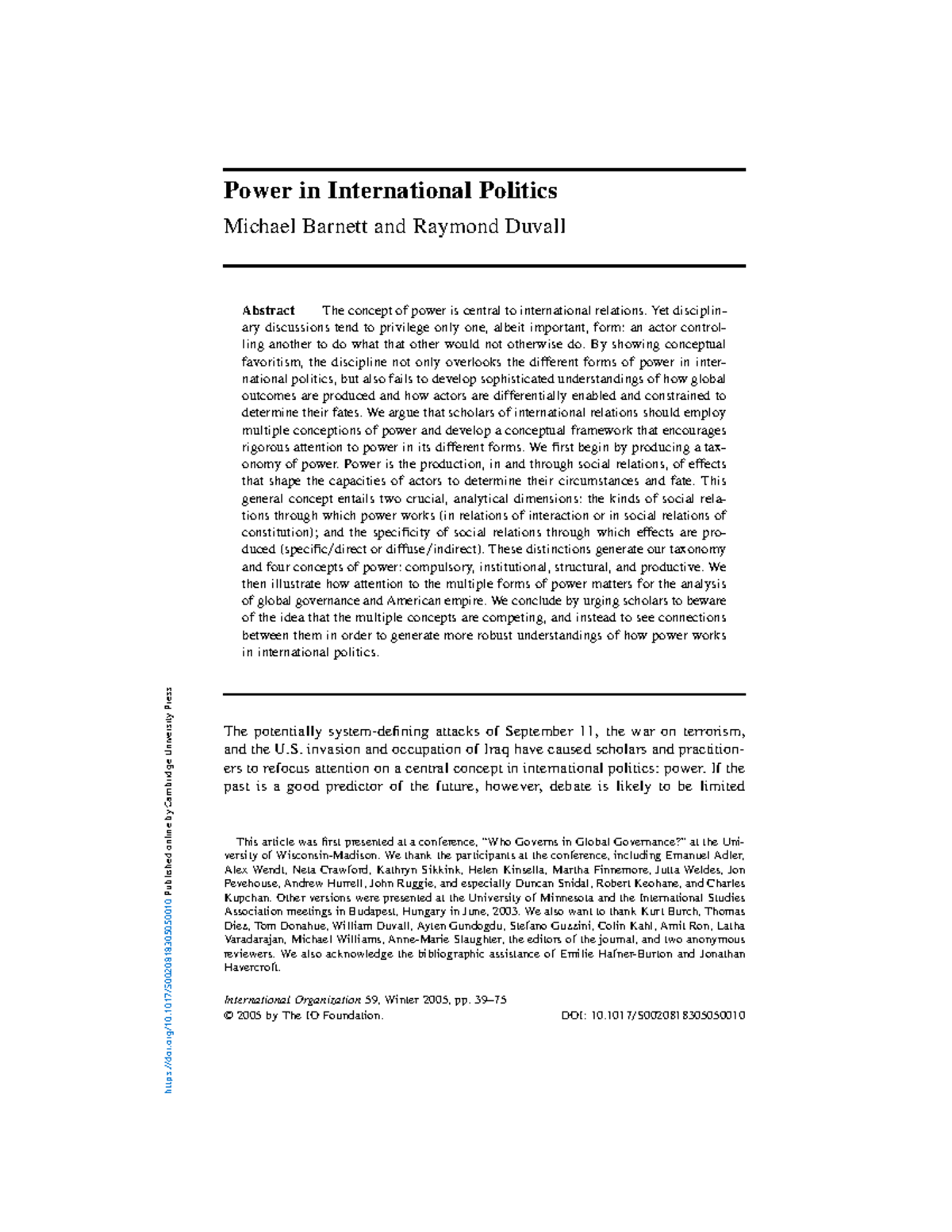 Power in international politics - Taxonomy of power 48 International ...