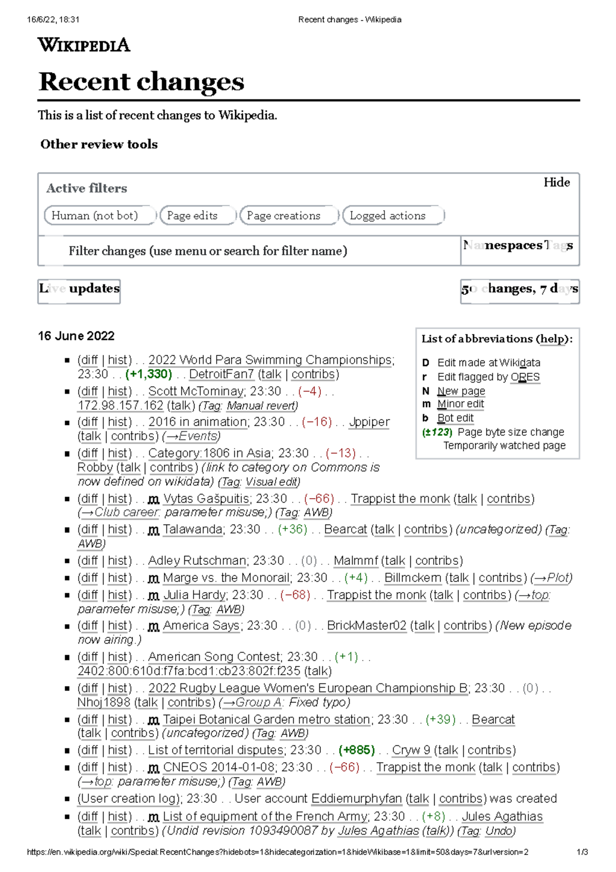 Recent changes - Wikipedia - - Studocu