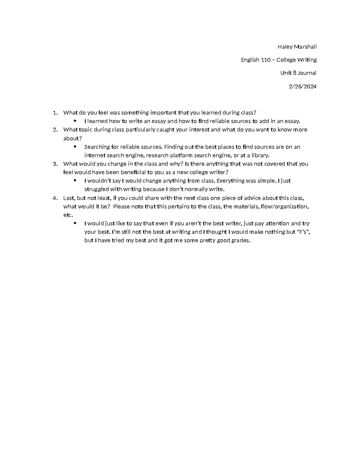 ENG110 Unit8 journal - Haley Marshall English 110 – College Writing ...