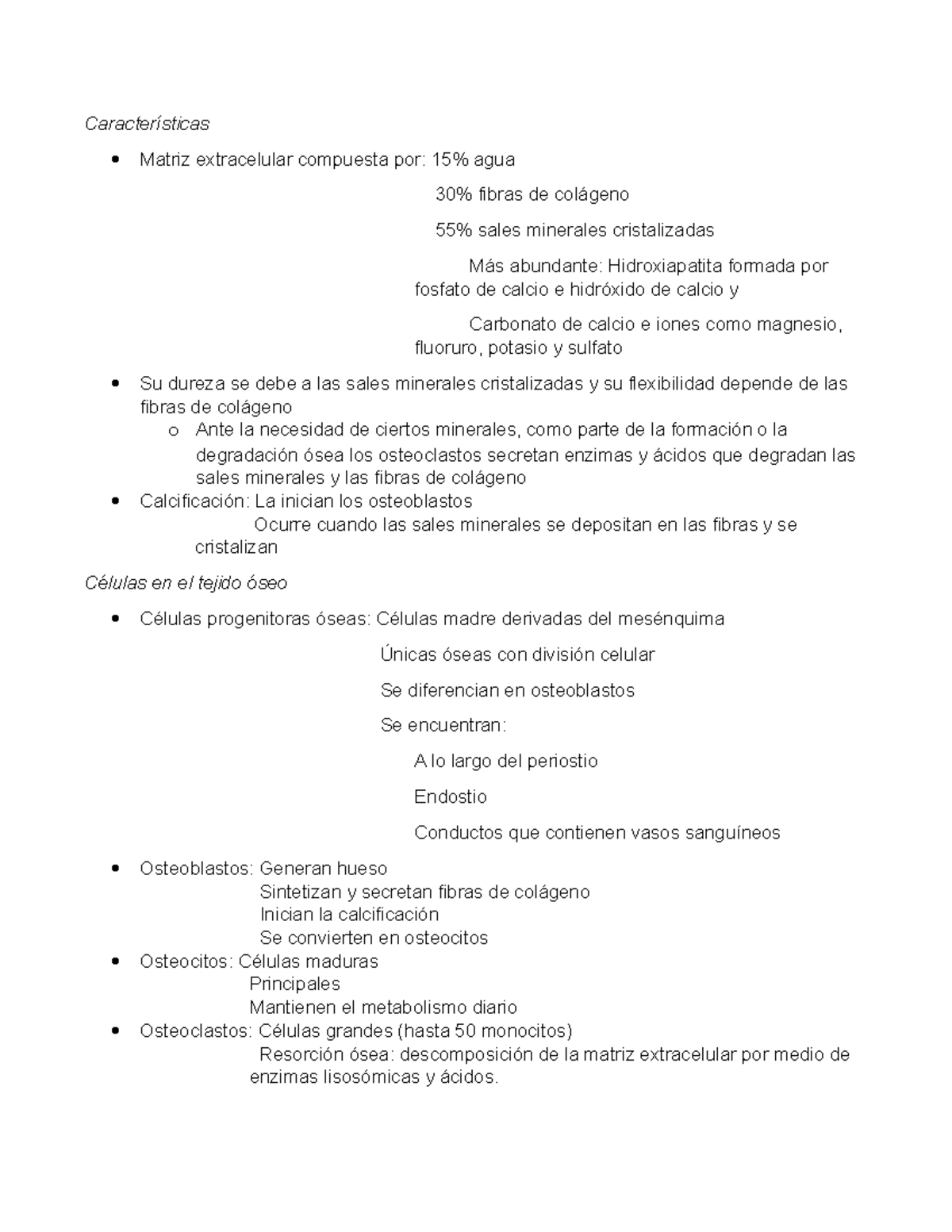 Histología del hueso y homeostasis del calcio - Características Matriz ...