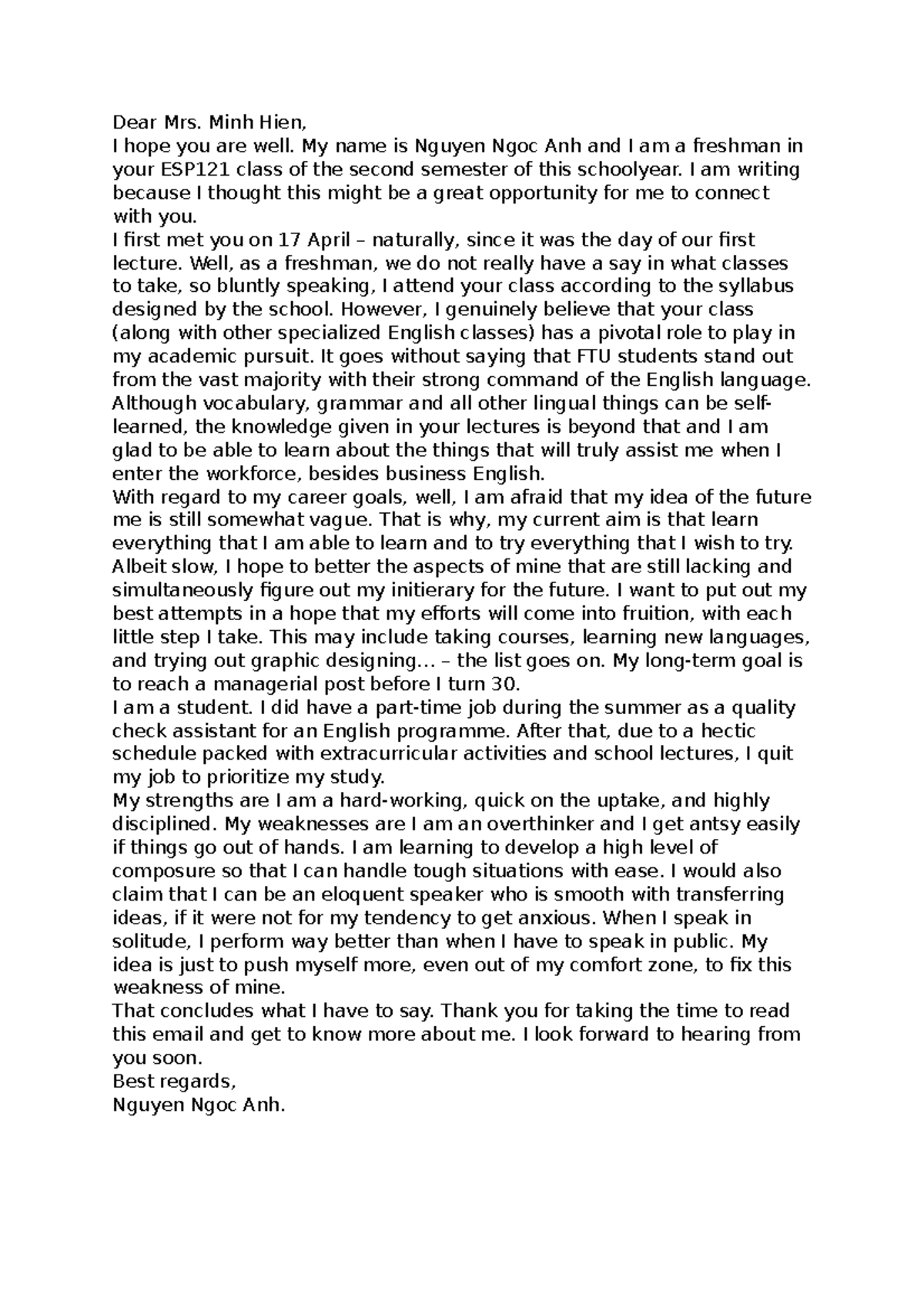 Mail co Hien - an email - Dear Mrs. Minh Hien, I hope you are well. My ...