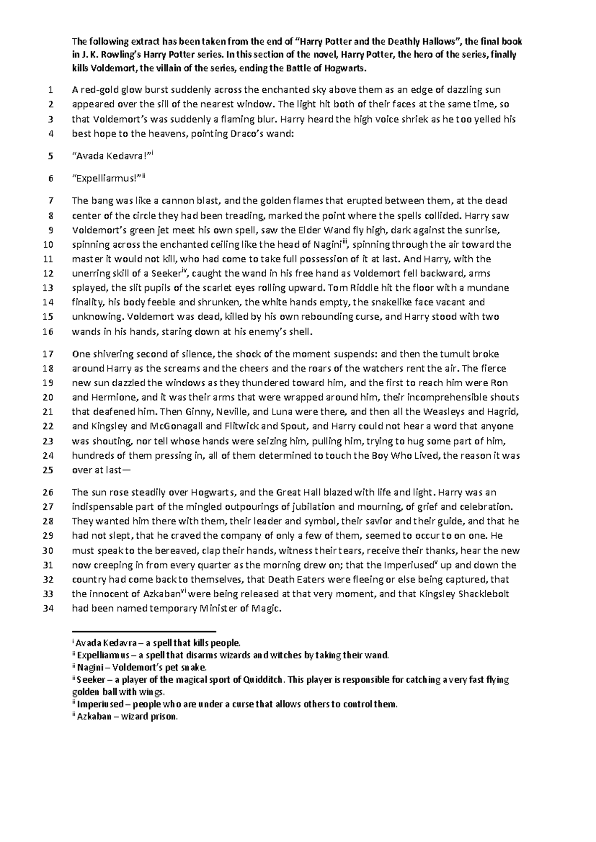 Harry Potter and the Deathly Hallows Paper 1 Practice paper - The ...