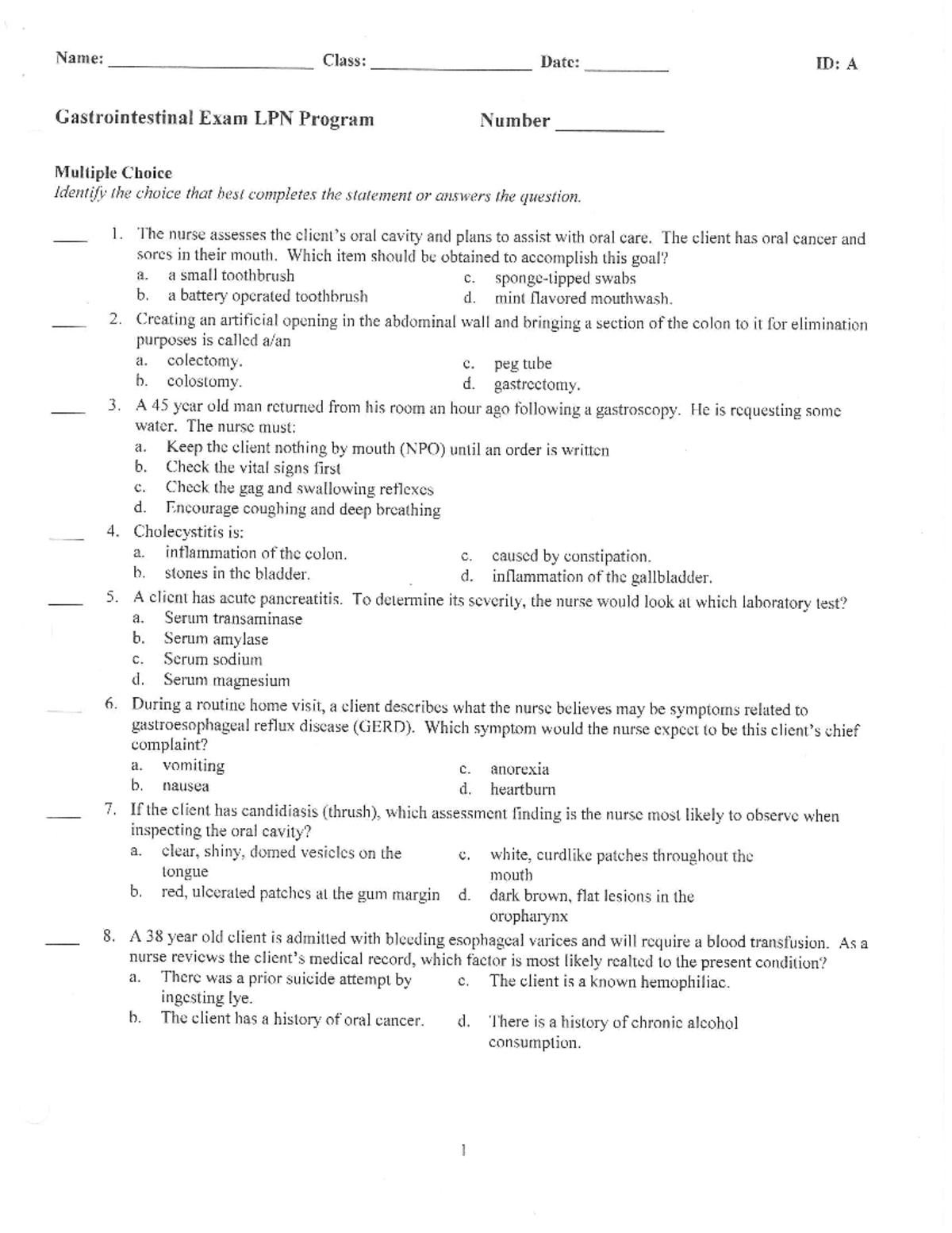 GI Practice Test - gastrointestinal - NURS 360 - Studocu