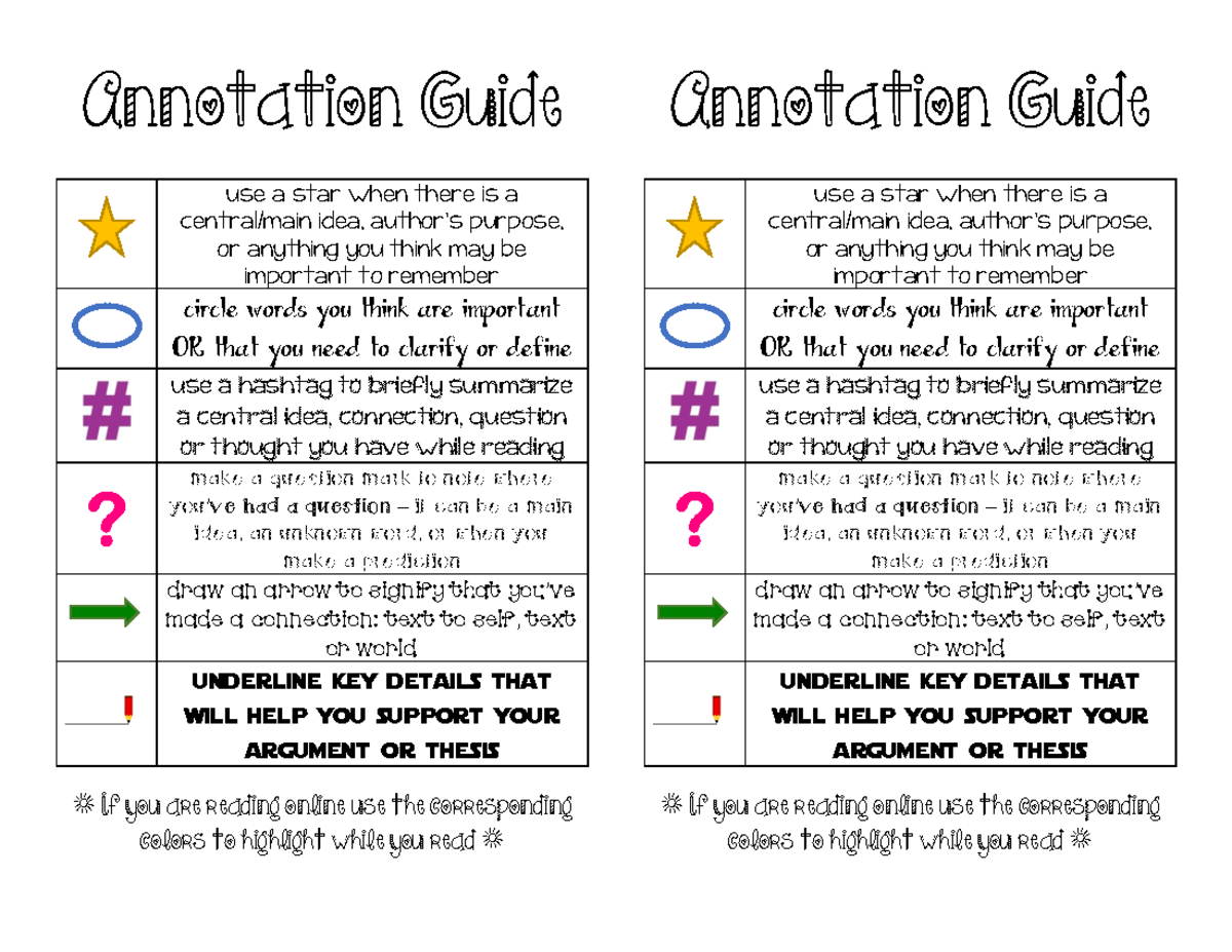 Annotation Guide for Students - Annotation Guide use a star when there ...