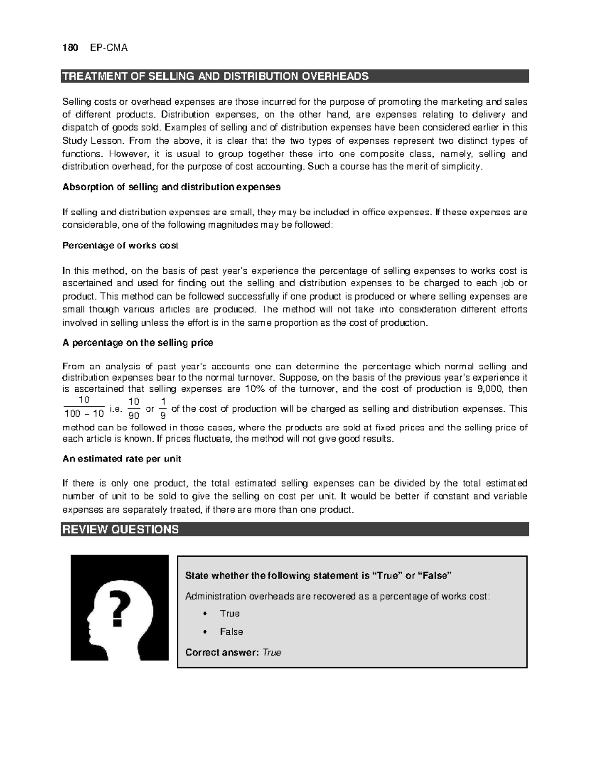 Cost Accounting Treatment Of Selling And Distribution Overheads 180