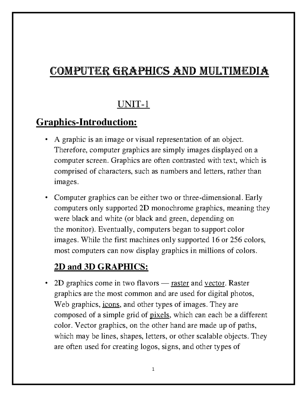 Unit-I notes-CG - Computer graphics and multimedia UNIT- 1 Graphics ...