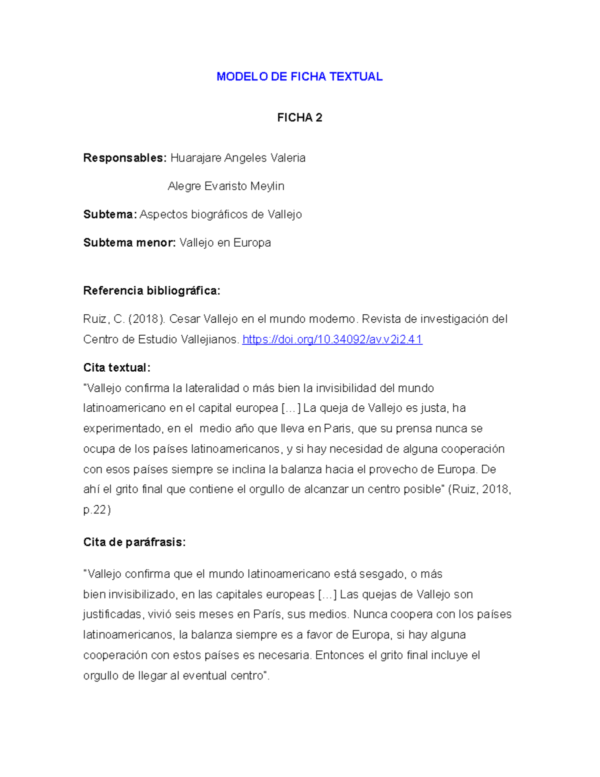 Modelo DE Ficha Textual - MODELO DE FICHA TEXTUAL FICHA 2 Responsables ...