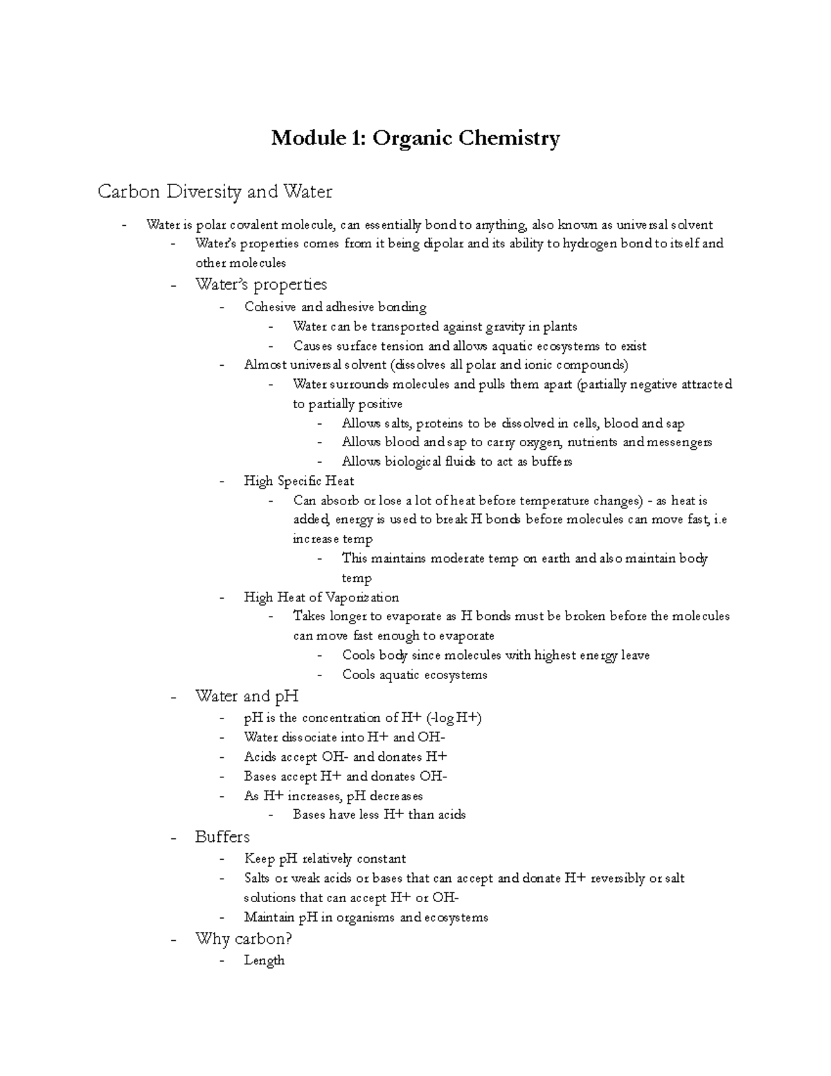 Bio Notes - Unit 1-6 - Module 1: Organic Chemistry Carbon Diversity and ...