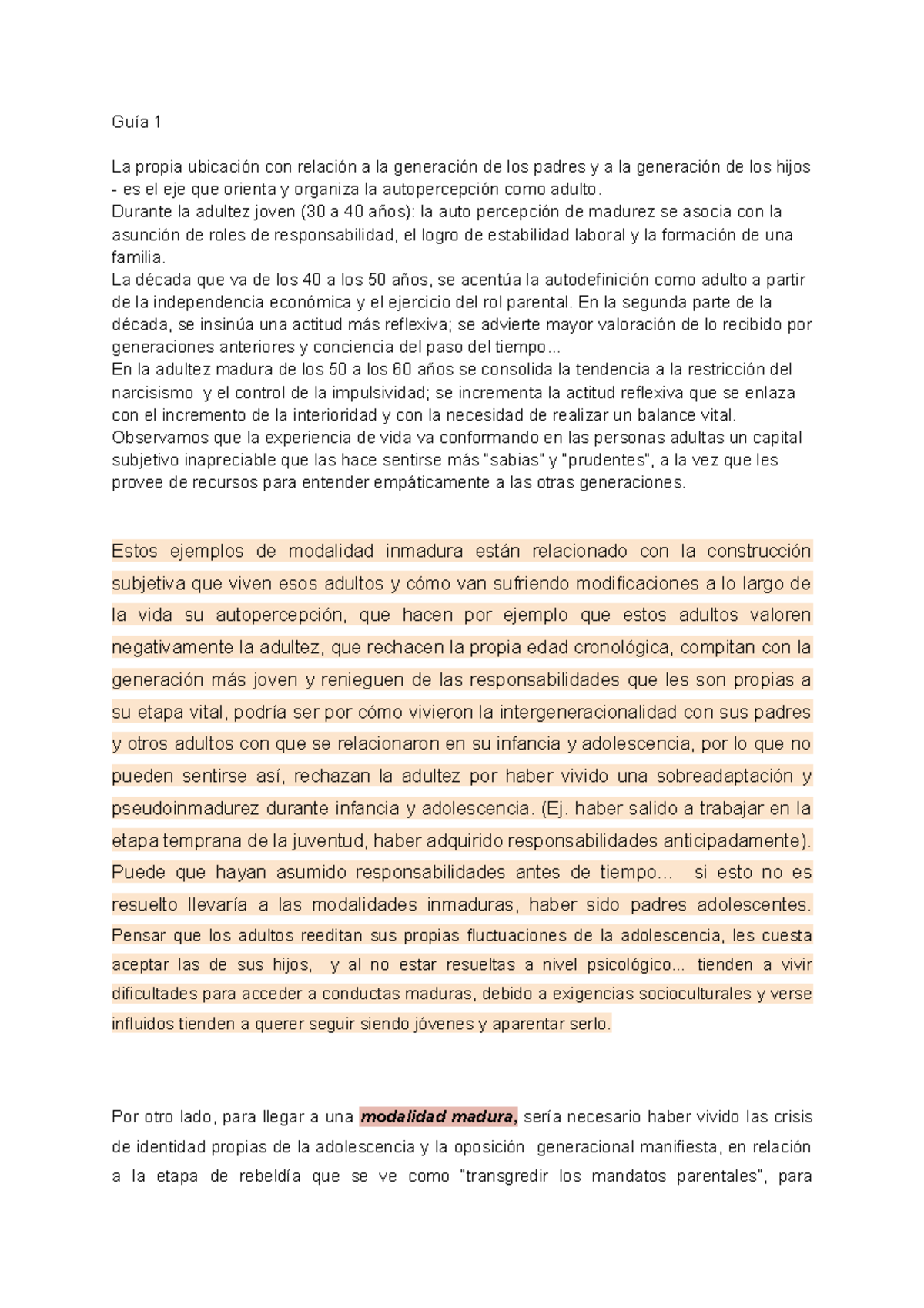 Adultez emergente y adultez temprana. salida a la exogamia - Guía 1 La ...