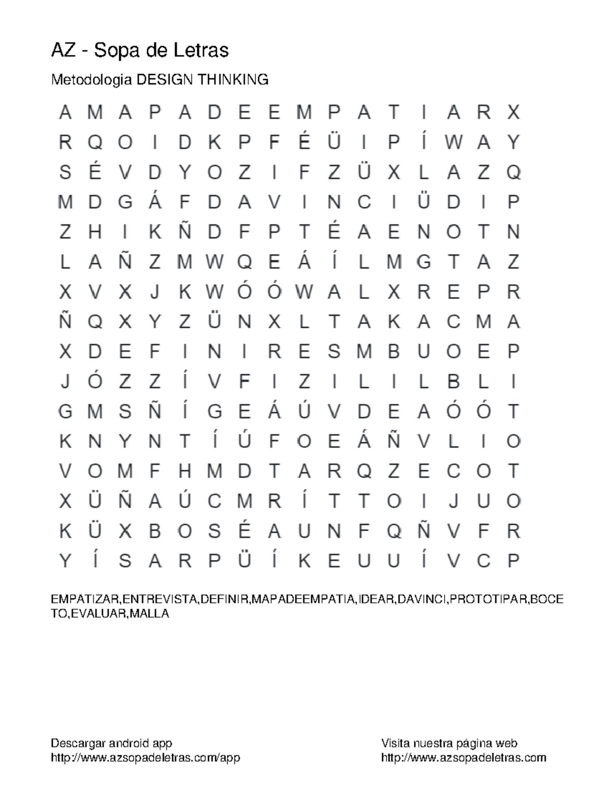 SOPA DE Letras Design Thinking - Conclusiones Descriptivas - AZ - Sopa ...