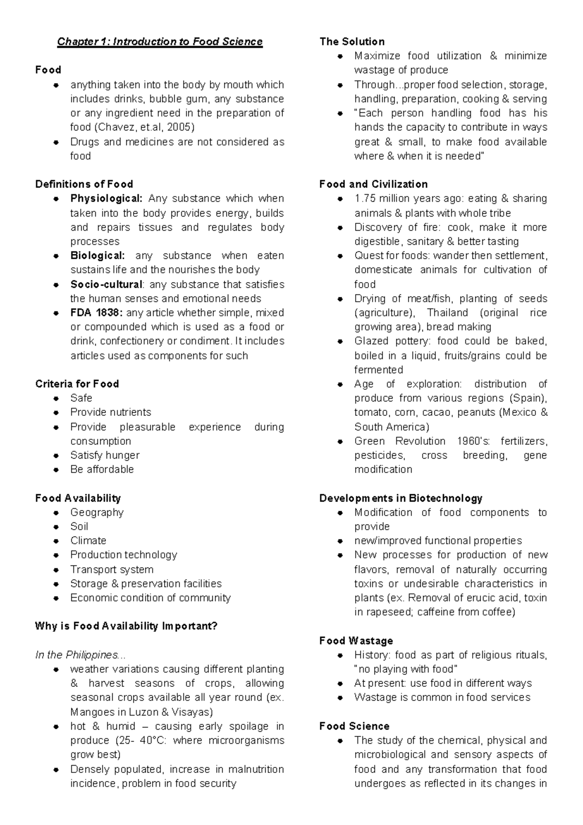 Basic Foods 1 - Chapter 1: Introduction to Food Science Food anything ...
