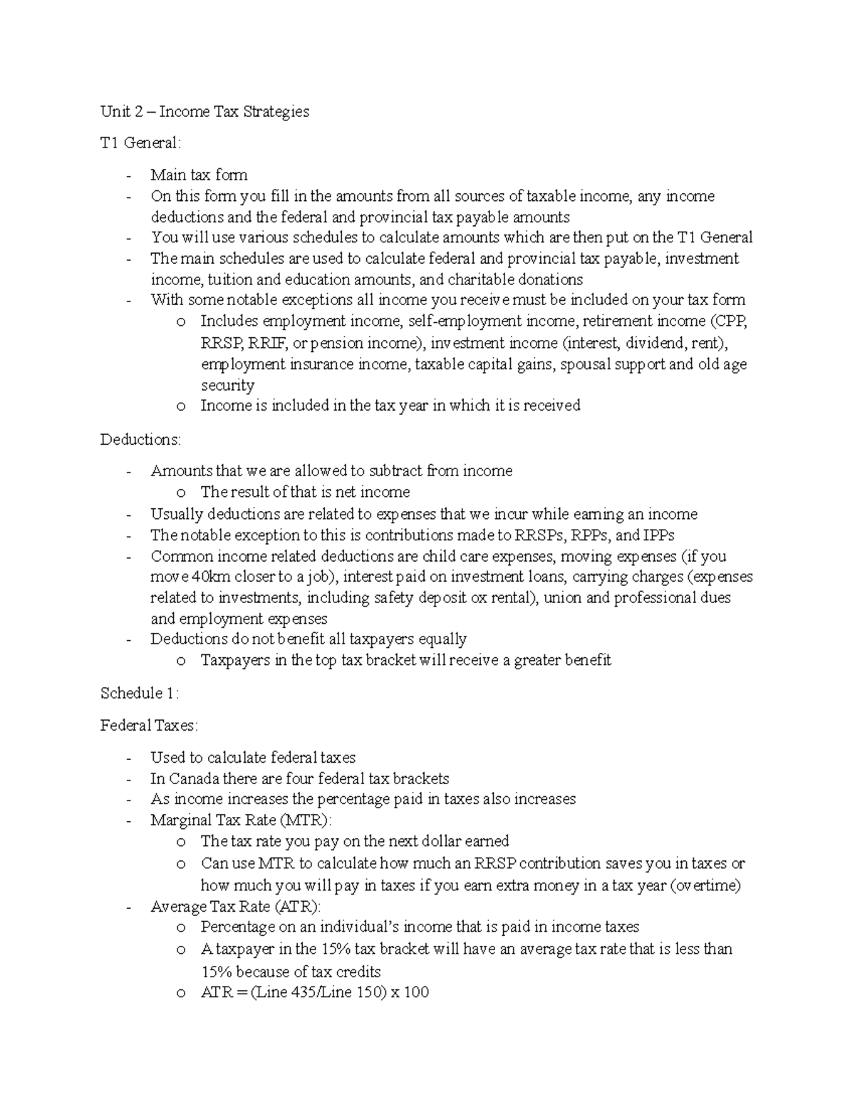 Unit 2 – Income Tax Strategies - Unit 2 – Income Tax Strategies T1 ...