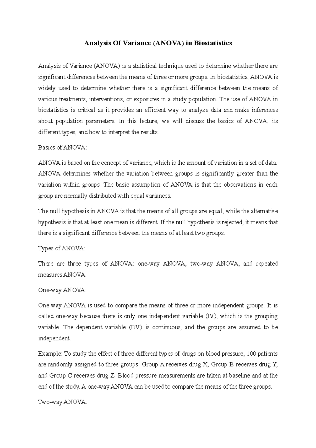 Analysis Of Variance ( Anova) in Biostatistics Biostatistics - Analysis Of Variance (ANOVA) in ...