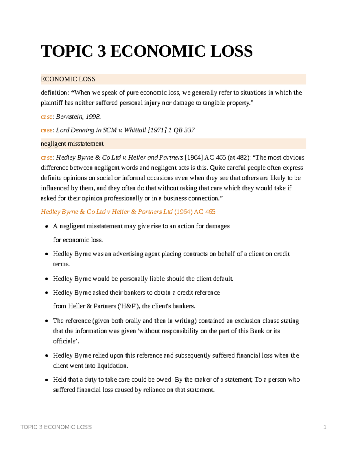Topic 3 Economic LOSS - notes from a class taken from uploaded ...